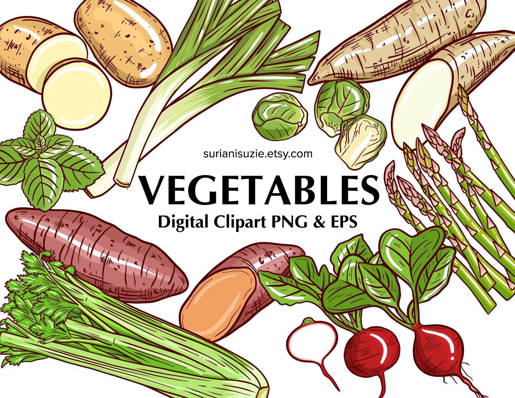 Vegetables Clipart PNG EPS Vector Graphics Vegetarian - Etsy