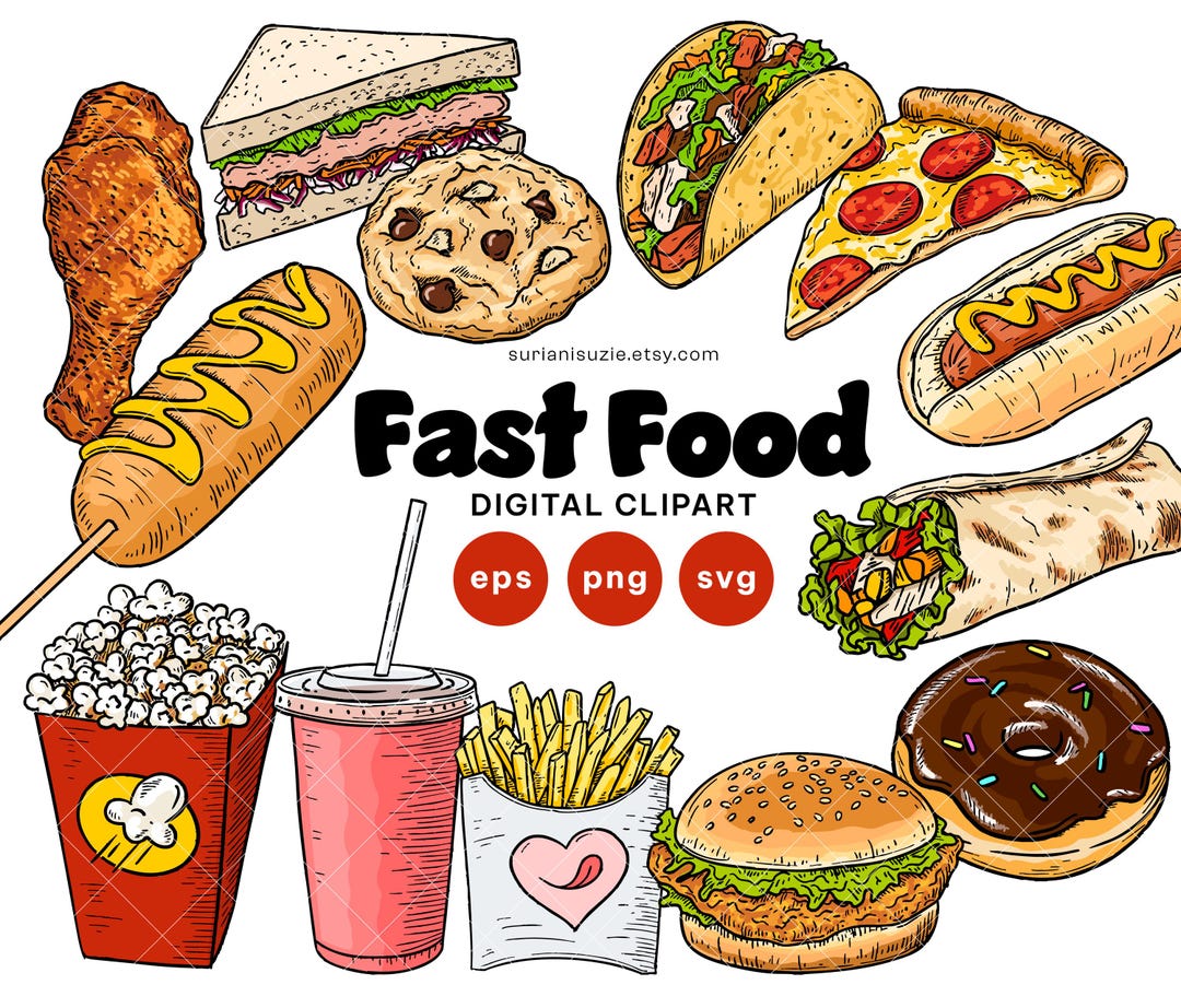 Fast Food Digital Clipart Illustrations for Every Project, Hand Drawn ...