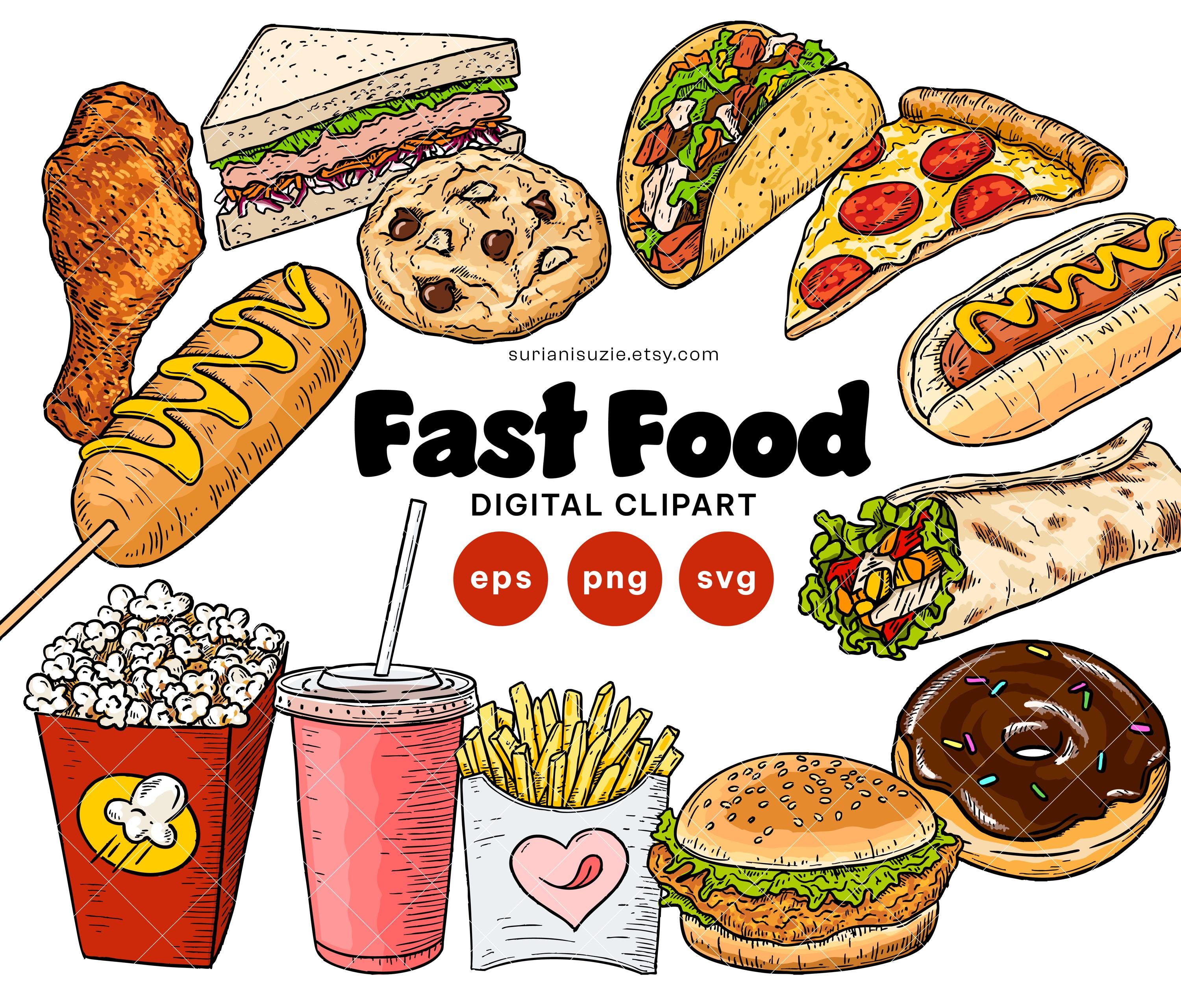 Fast Food Digital Clipart Illustrations for Every Project, Hand Drawn ...