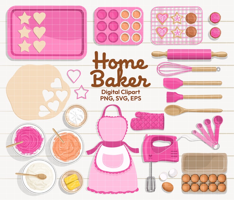 Home Baker Clipart Set, PNG, SVG, EPS Vector Graphics, Hand Drawn ...