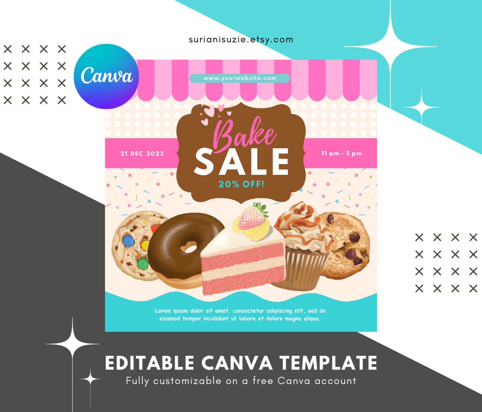 Sweet Dessert Editable Flyer Template, Social Media Canva Templates ...