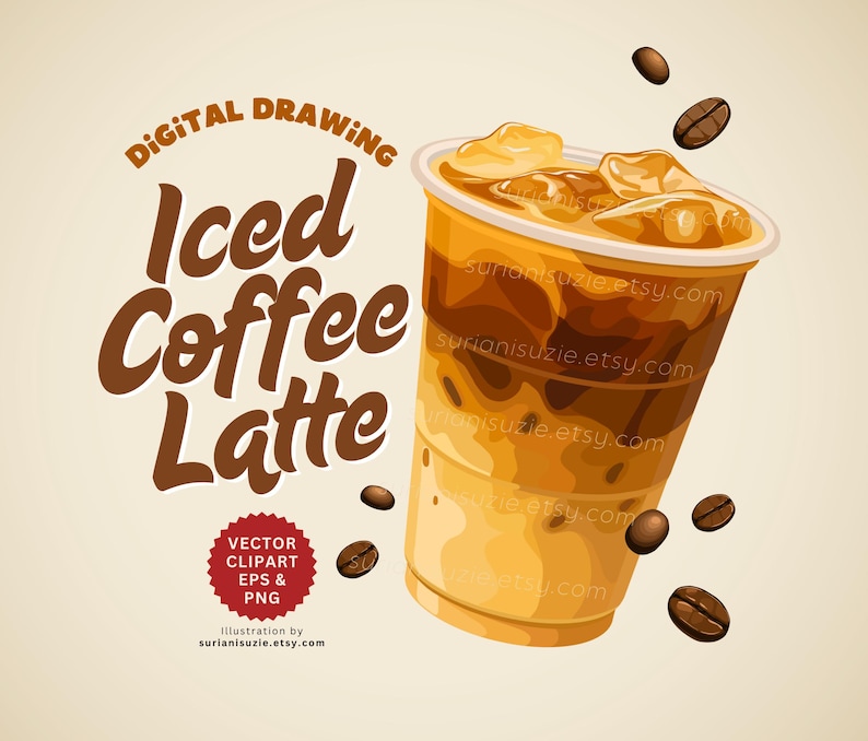 Iced Coffee Latte Illustration: Cafe Art, PNG EPS Vector Graphics ...