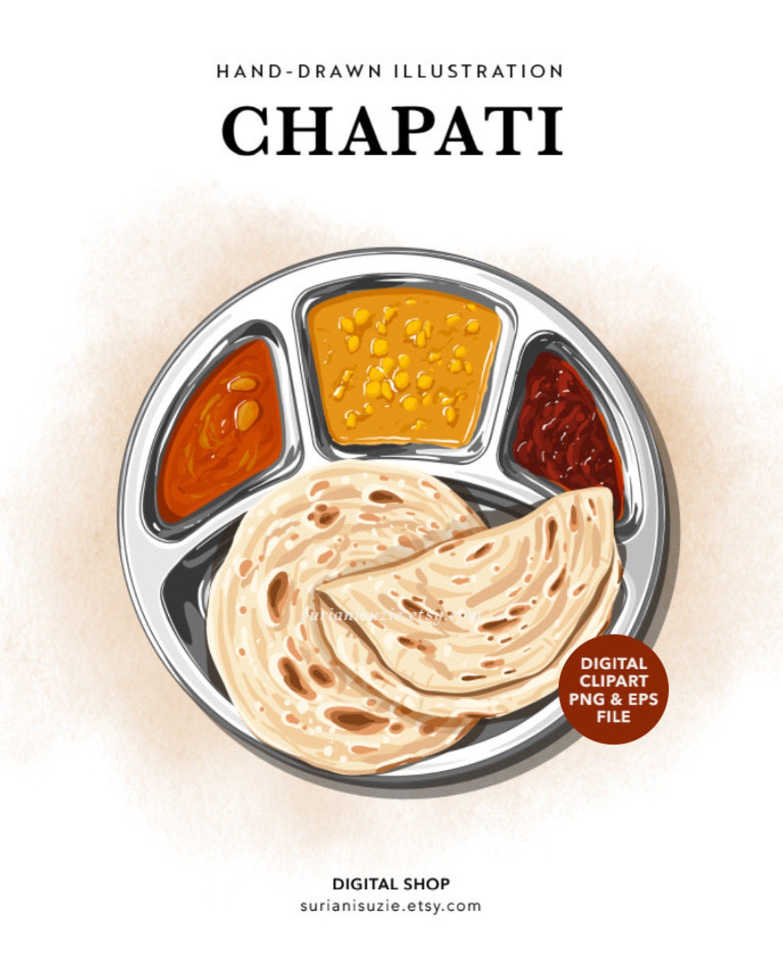 Indian Food Clipart, Chapati, Nan, Thosai, Prata, Roti Canai, EPS, PNG ...