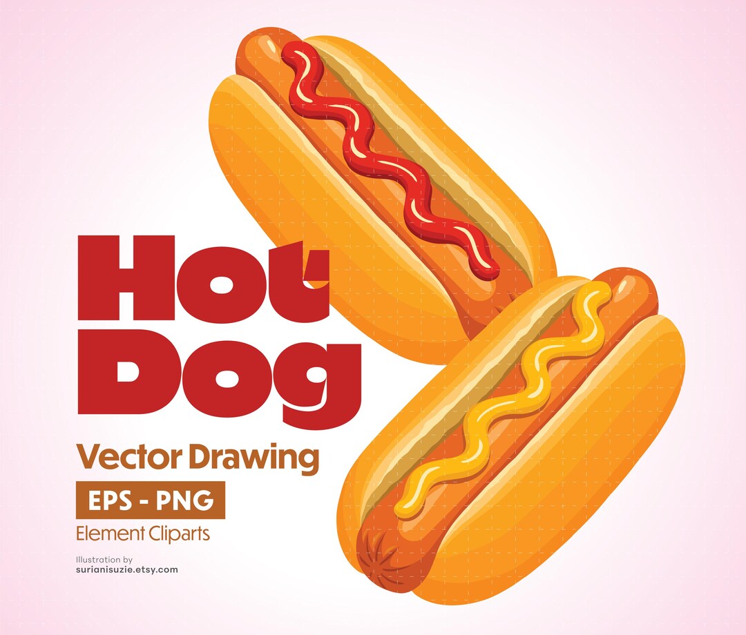 Hot Dog Vector Illustration, Fast Food Clipart for Menu Design ...