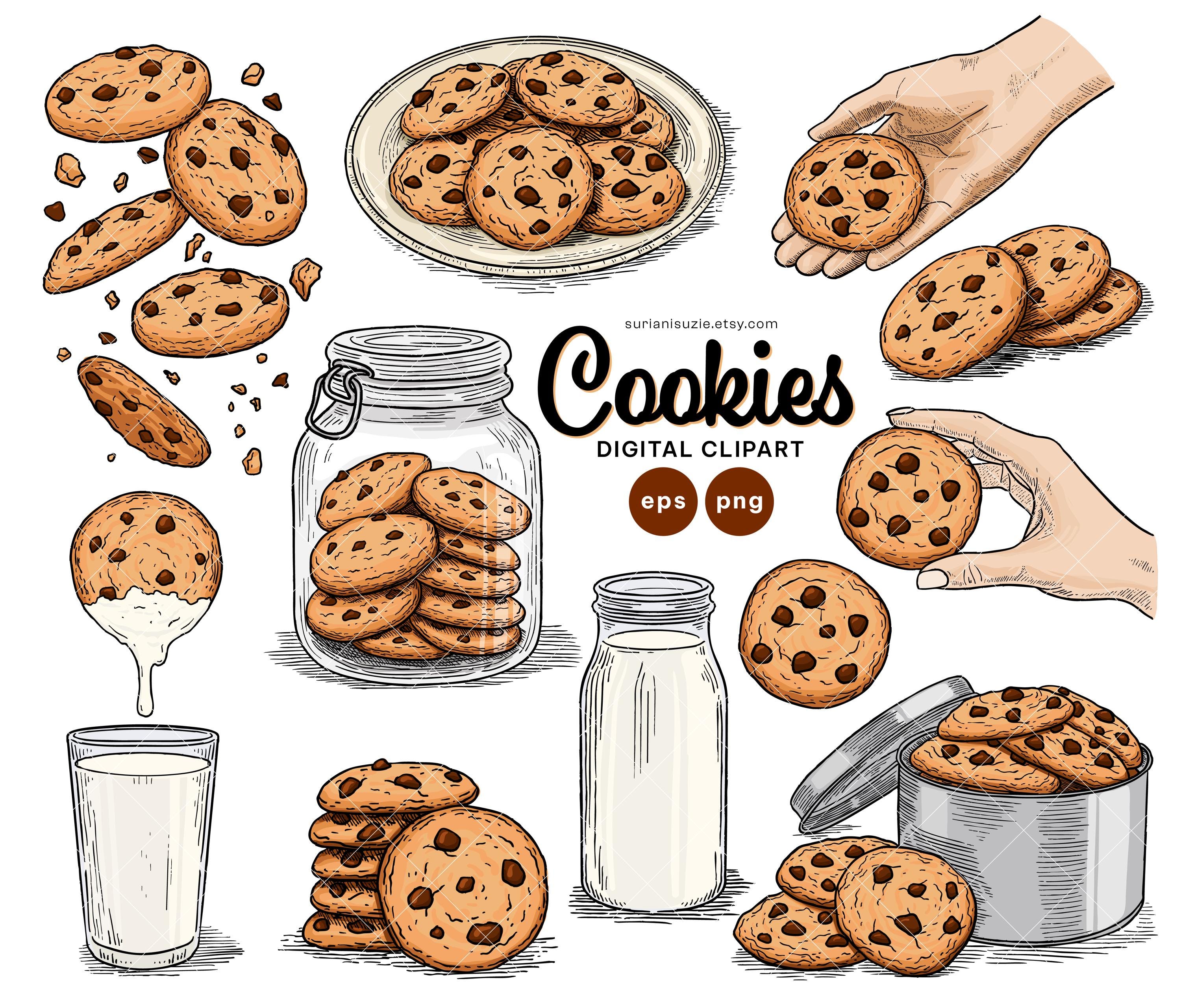 Chocolate Chip Cookies Clipart: Hand-drawn PNG & EPS Bundle (digital ...