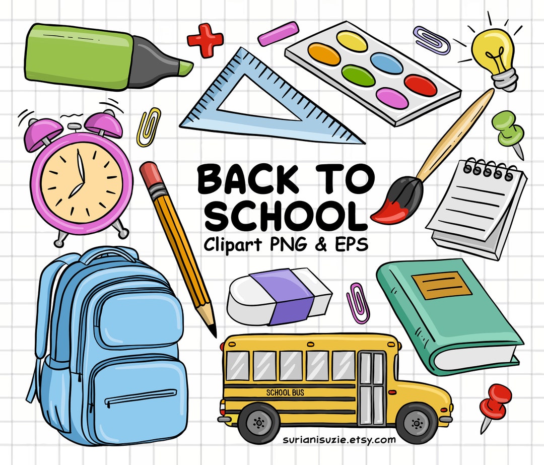 Back to School Clipart – Kids Stationery, Hand-drawn Graphics for ...