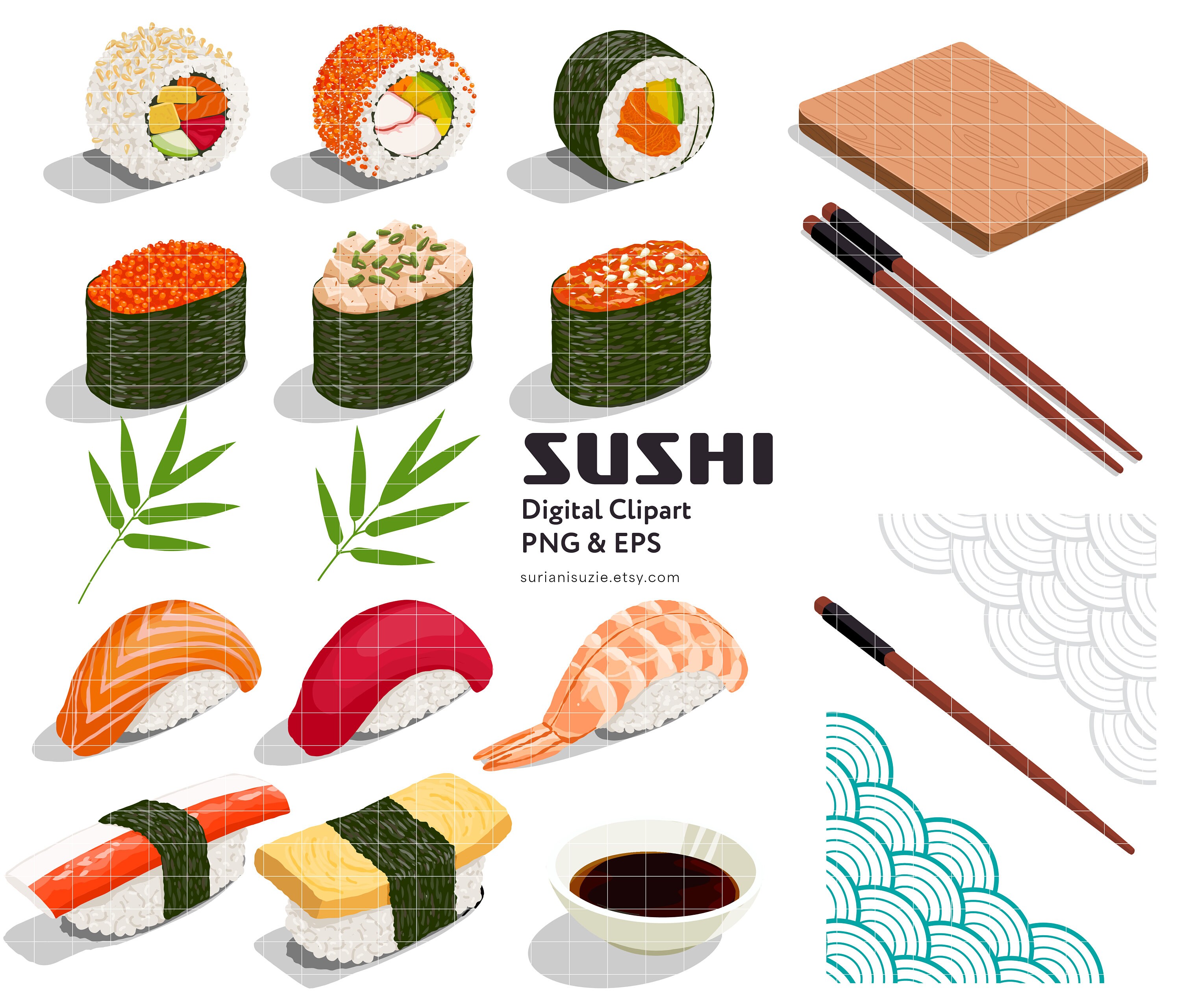 Sushi Clipart PNG and EPS Vector Graphics, Japanese Food Clip Art ...