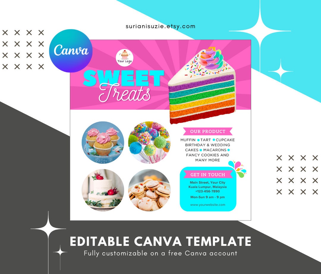 Sweet Treats Editable Flyer Template, Baked, Baking, Canva Templates ...