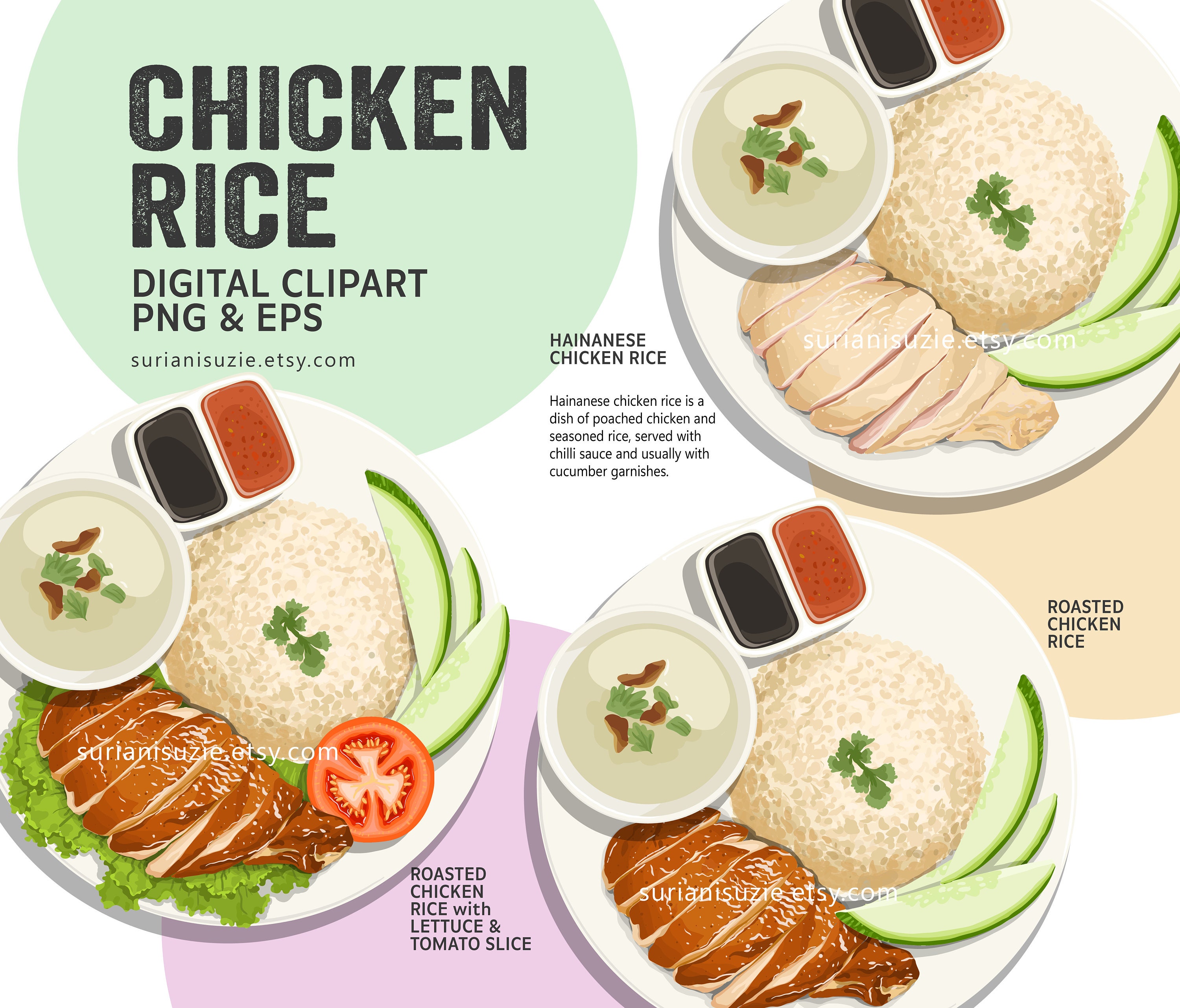 Roasted and Hainanese Chicken Rice Clipart, EPS, PNG, Malaysia ...