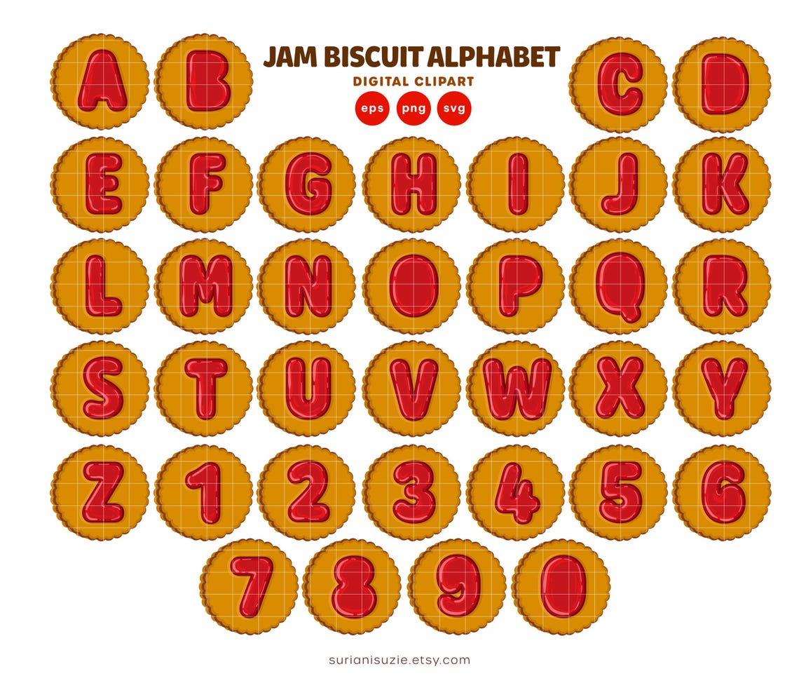 Biscuit Alphabet Clipart: Food-themed Graphics (PNG, SVG, EPS) - Etsy