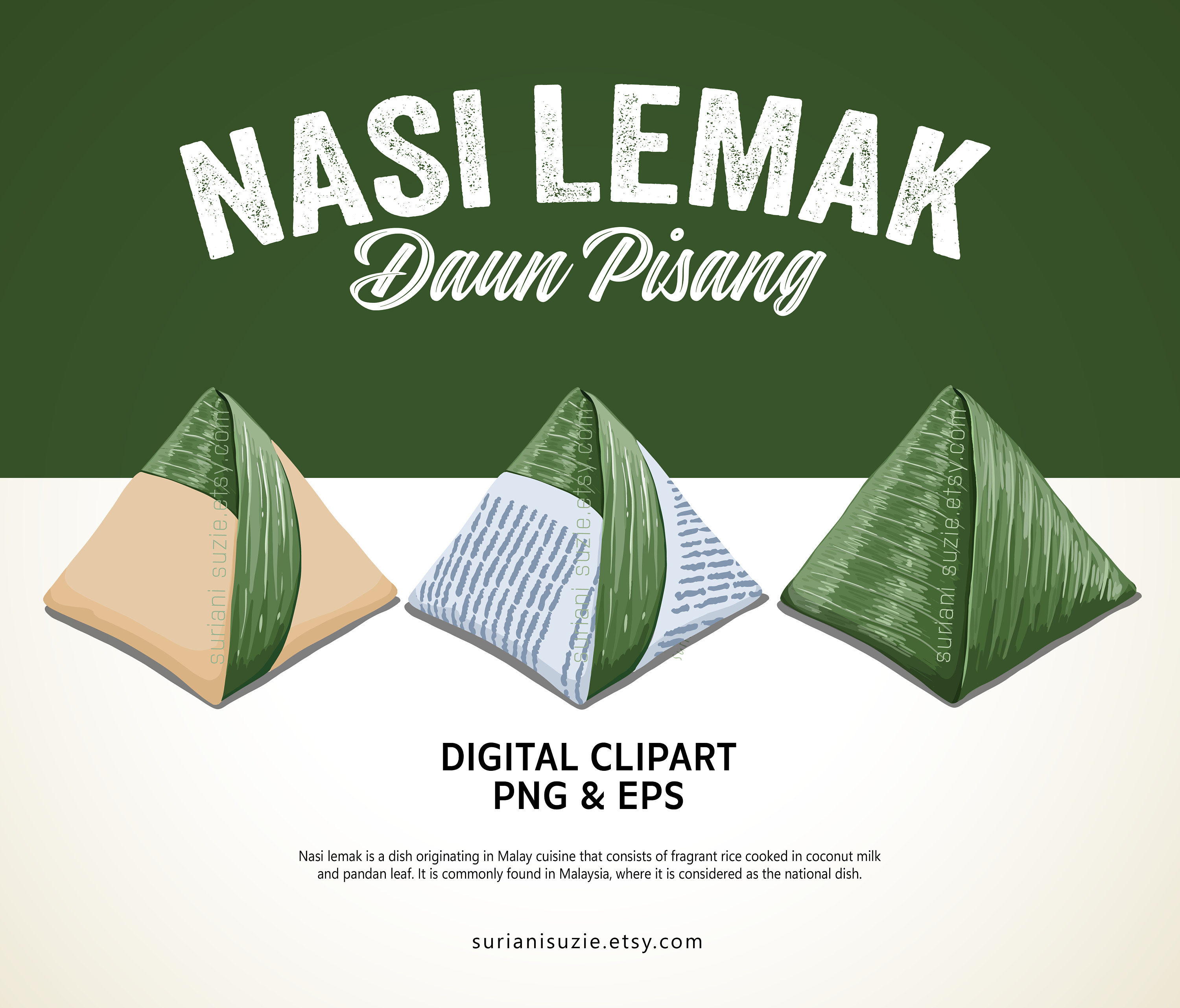 Malaysian Food Nasi Lemak Bungkus Daun Pisang Digital Clipart - Etsy