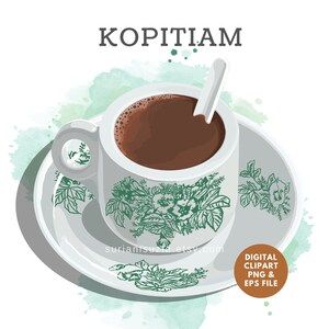 Kopitiam Breakfast Clipart, Ilustrasi Digital Makanan Malaysia ...