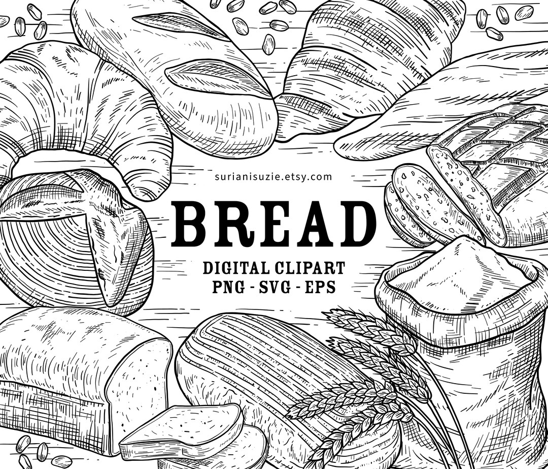 Bread Line Art Clipart, PNG, SVG, EPS Vector Graphics Black and White, Vector Graphic, Clip Art ...