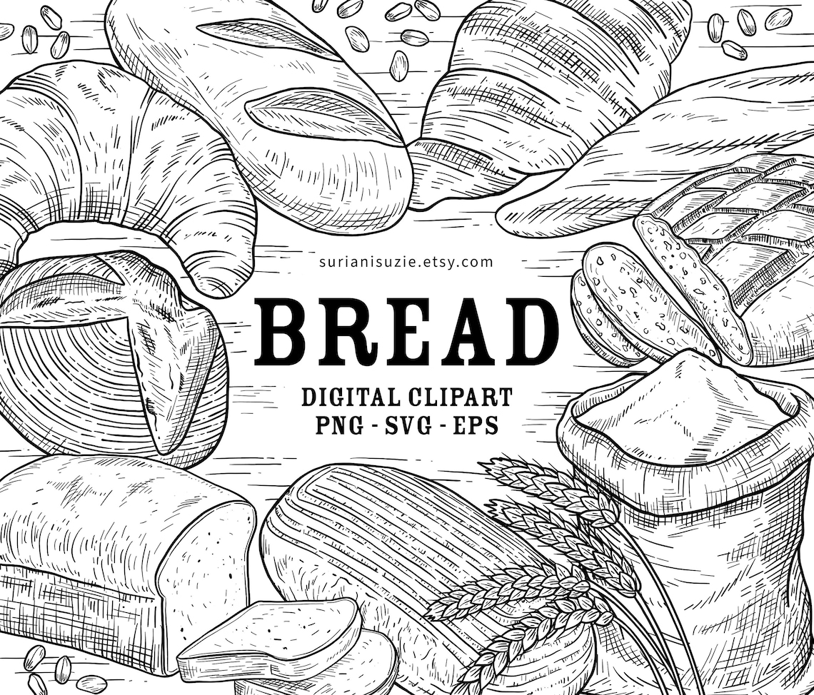 Bread Line Art Clipart, PNG, SVG, EPS Vector Graphics Black and White ...