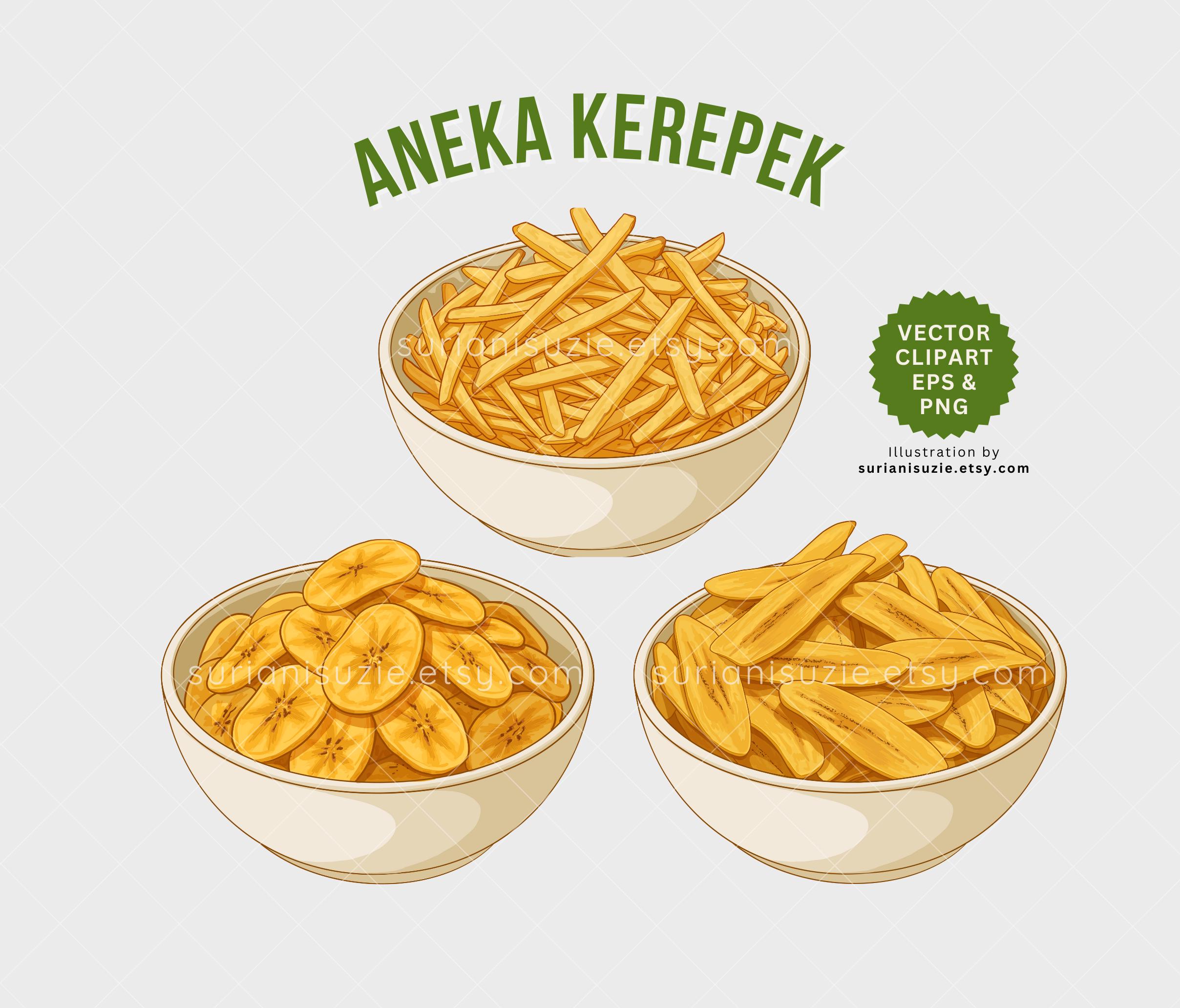 Traditional Kerepek Ubi Jejari and Kerepek Pisang, EPS Vector Graphics ...