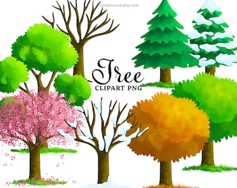 Watercolor Trees Clipart PNG, 4 Seasons, Winter, Fall, Spring, Summer ...