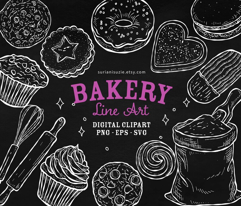 Bakery Line Art Clipart, PNG, SVG, EPS Vector Graphics Black and White ...