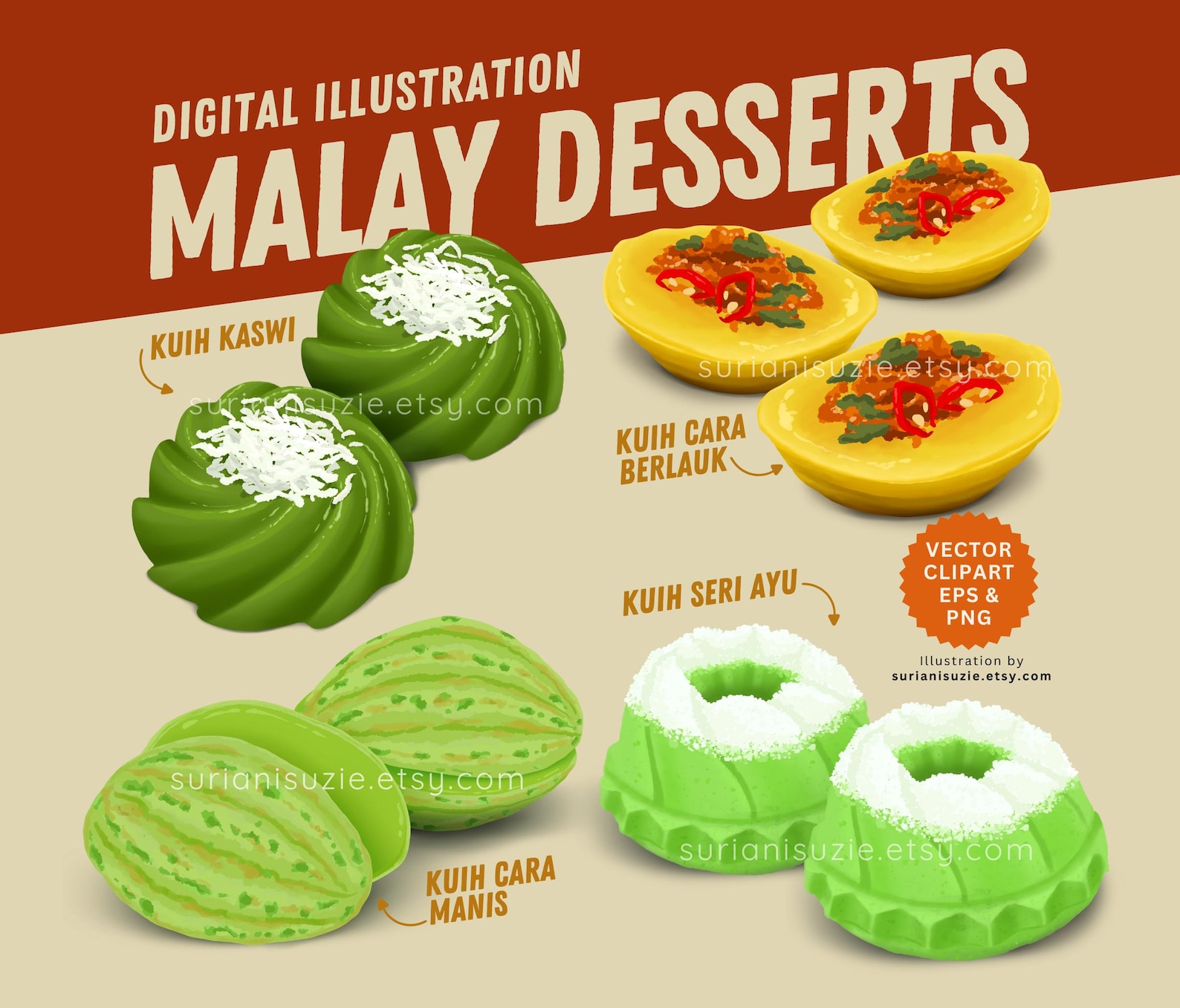 Kuih Traditional Malaysian Food Clipart, PNG, EPS Vector Graphics, Seri ...