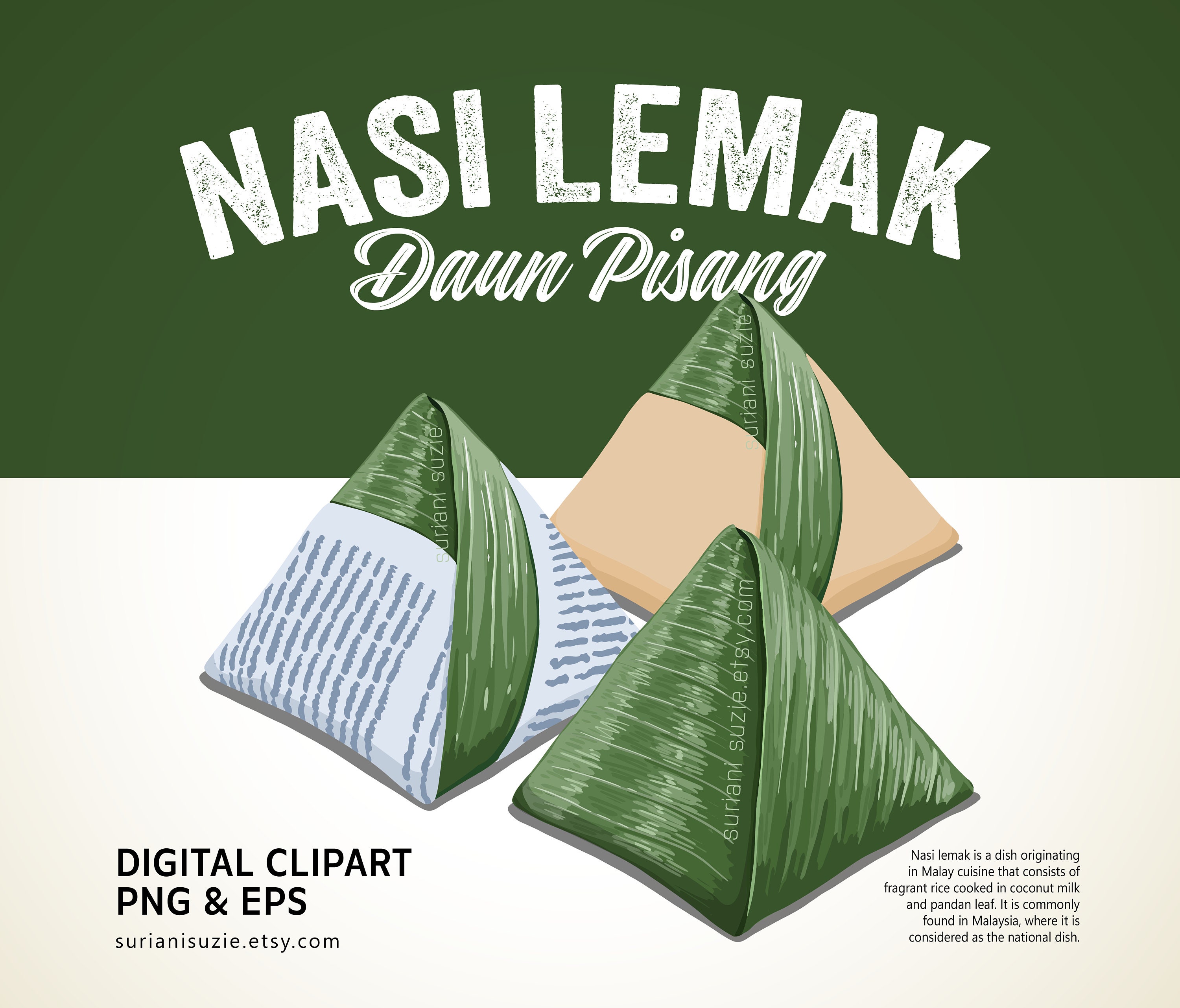 Nasi Lemak Bungkus Daun Pisang Malaysia Clipart Singaporean Eps Png Vector Graphic Clip