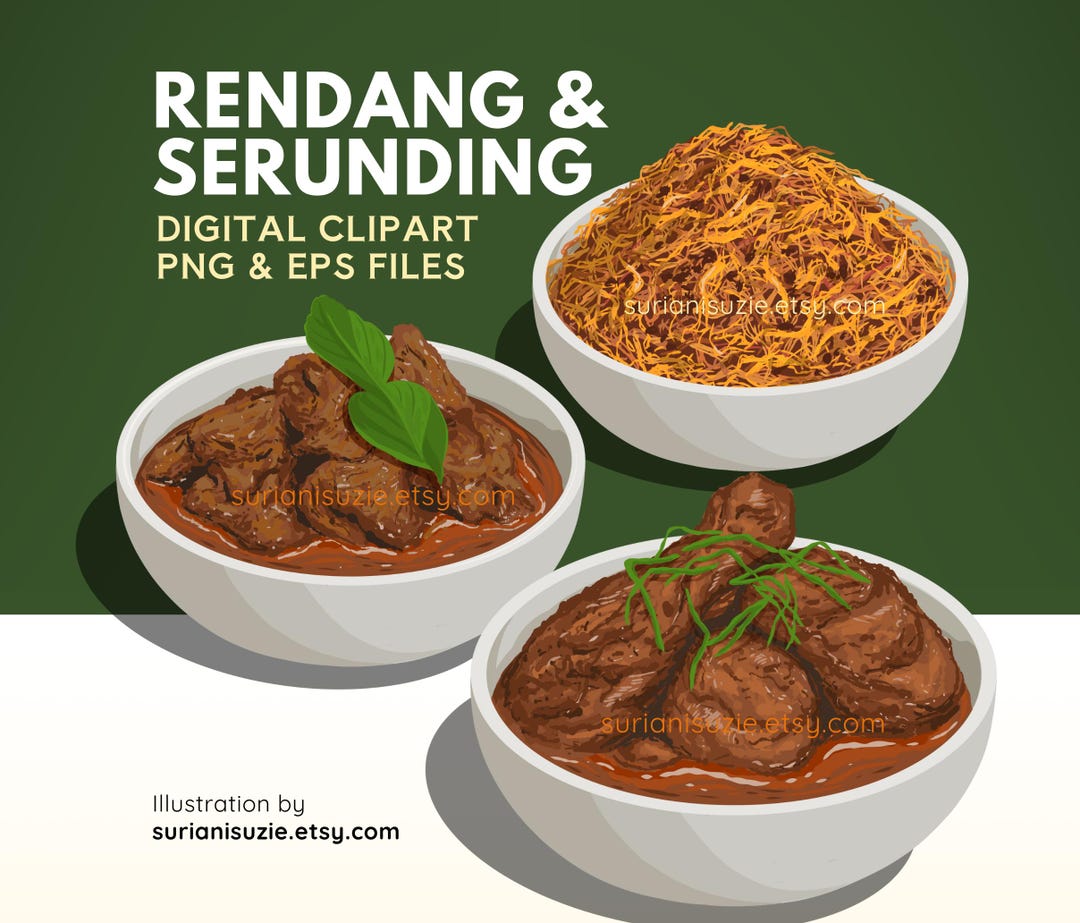 Rendang and Serunding Food Clipart: Malaysian Digital Illustration (PNG ...
