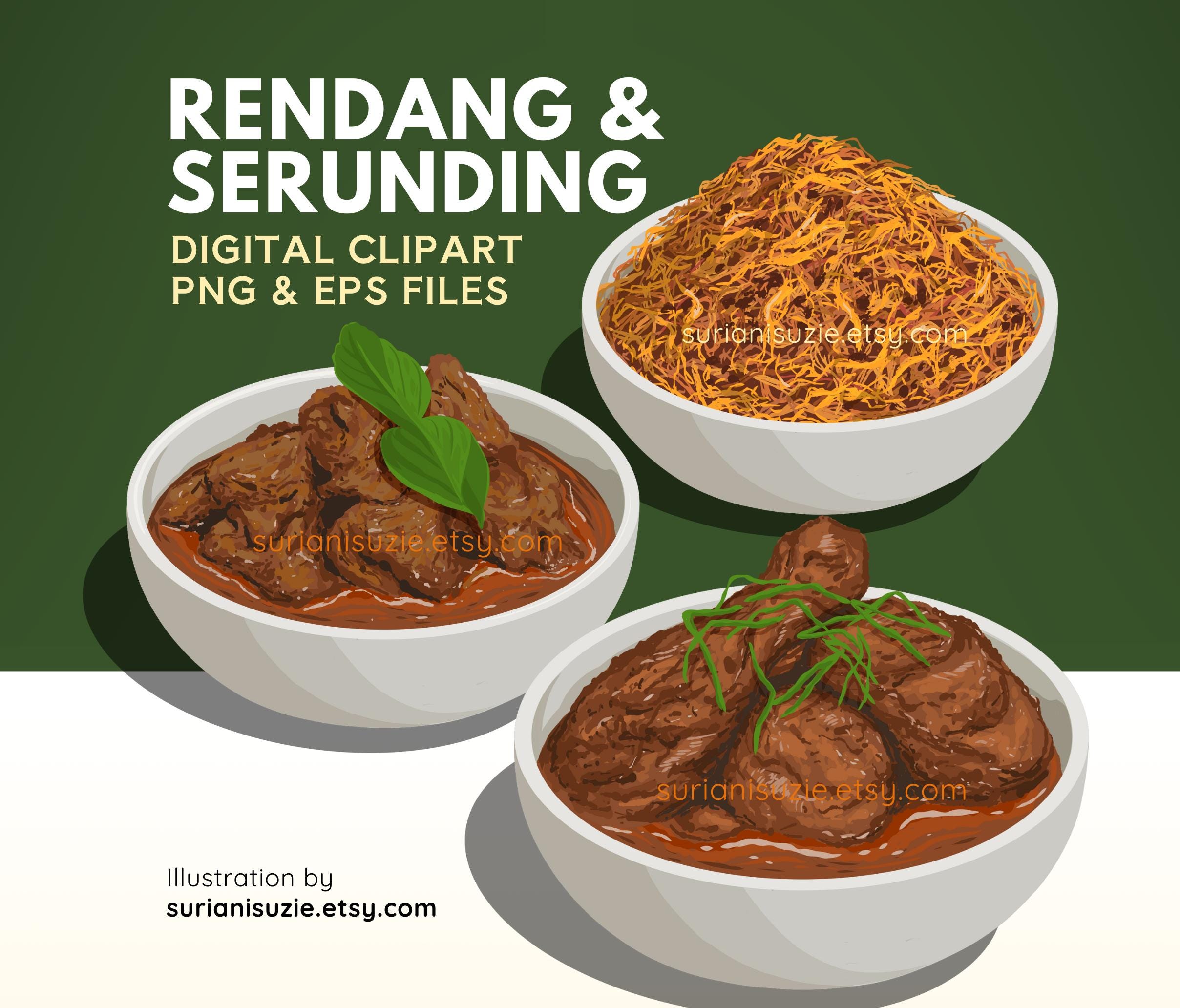 Rendang and Serunding Food Clipart: Malaysian Digital Illustration (PNG ...