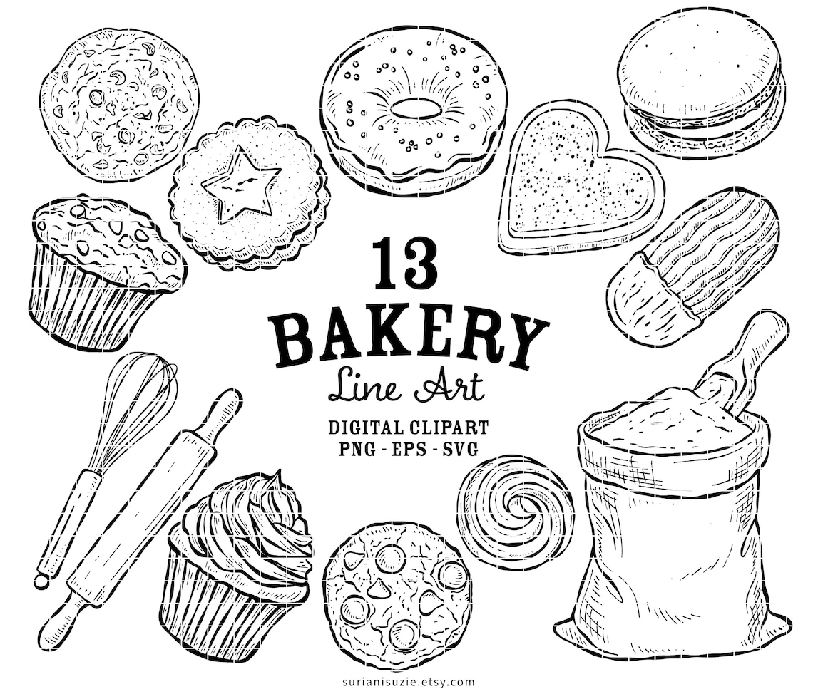 Bakery Line Art Clipart, PNG, SVG, EPS Vector Graphics Black and White ...