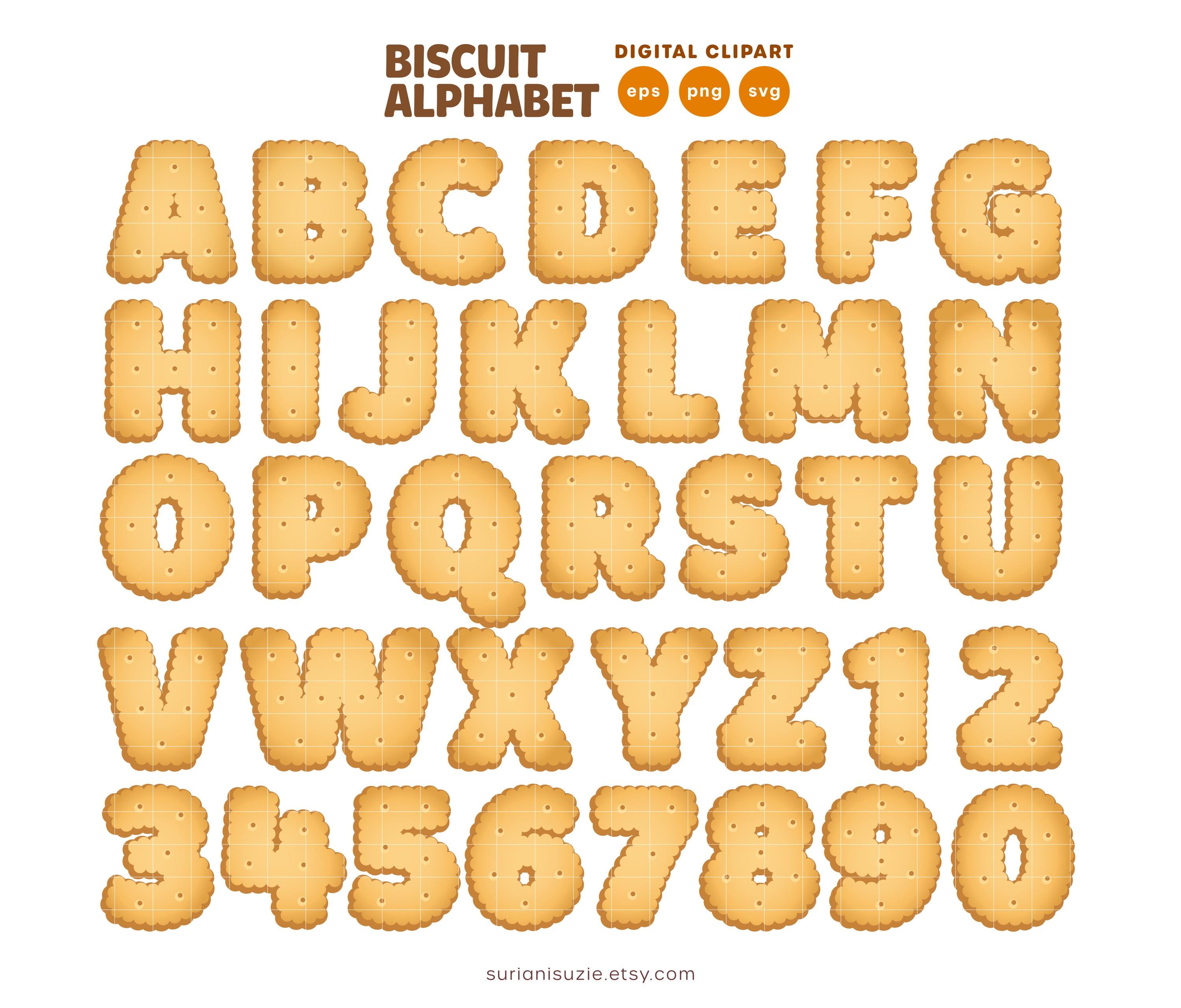 Biscuit Alphabet Clipart: Food-themed Graphics (PNG, EPS, SVG) - Etsy
