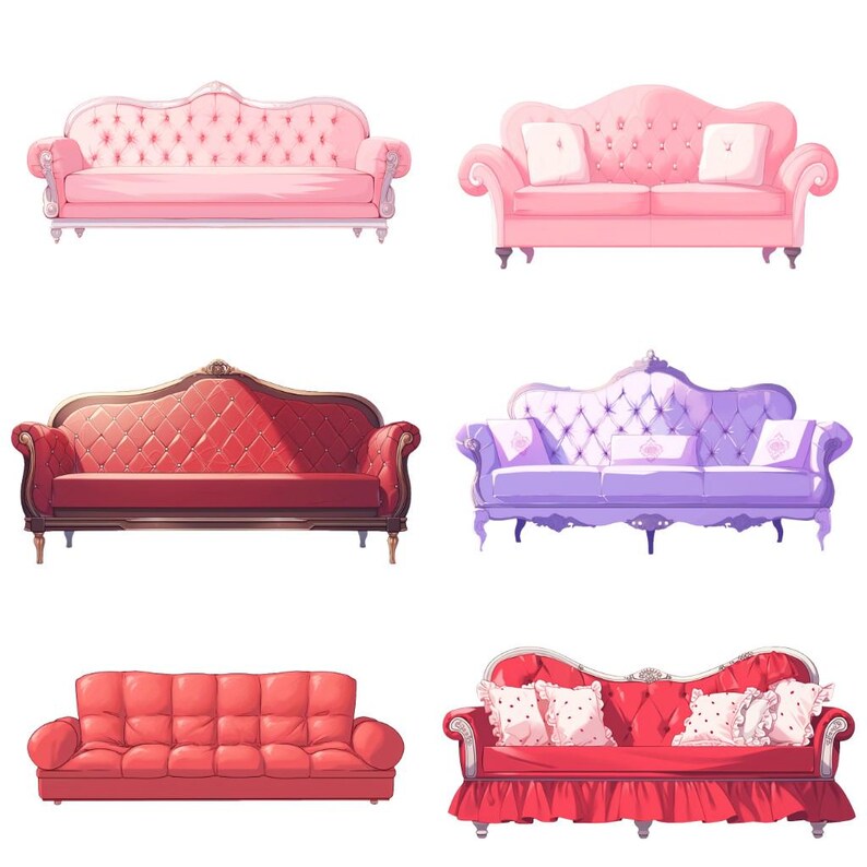 Sofa 55 Illustrations (transparent PNG) - Etsy