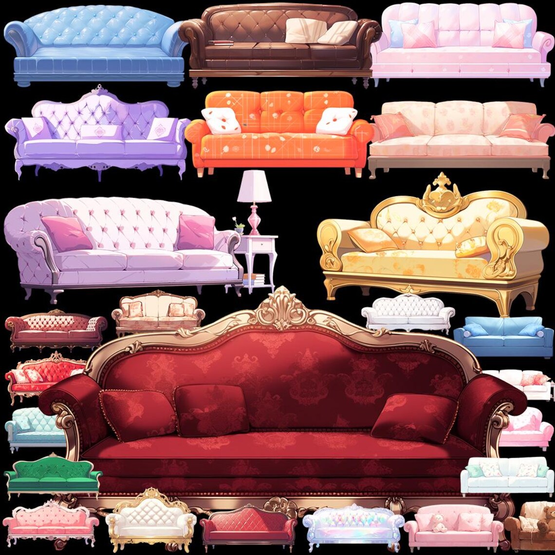 Sofa 55 Illustrations (transparent PNG) - Etsy