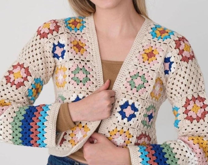 Colorful Cardigan Woman , Crochet Sweater, Knitted Sweater,wool Sweater ...