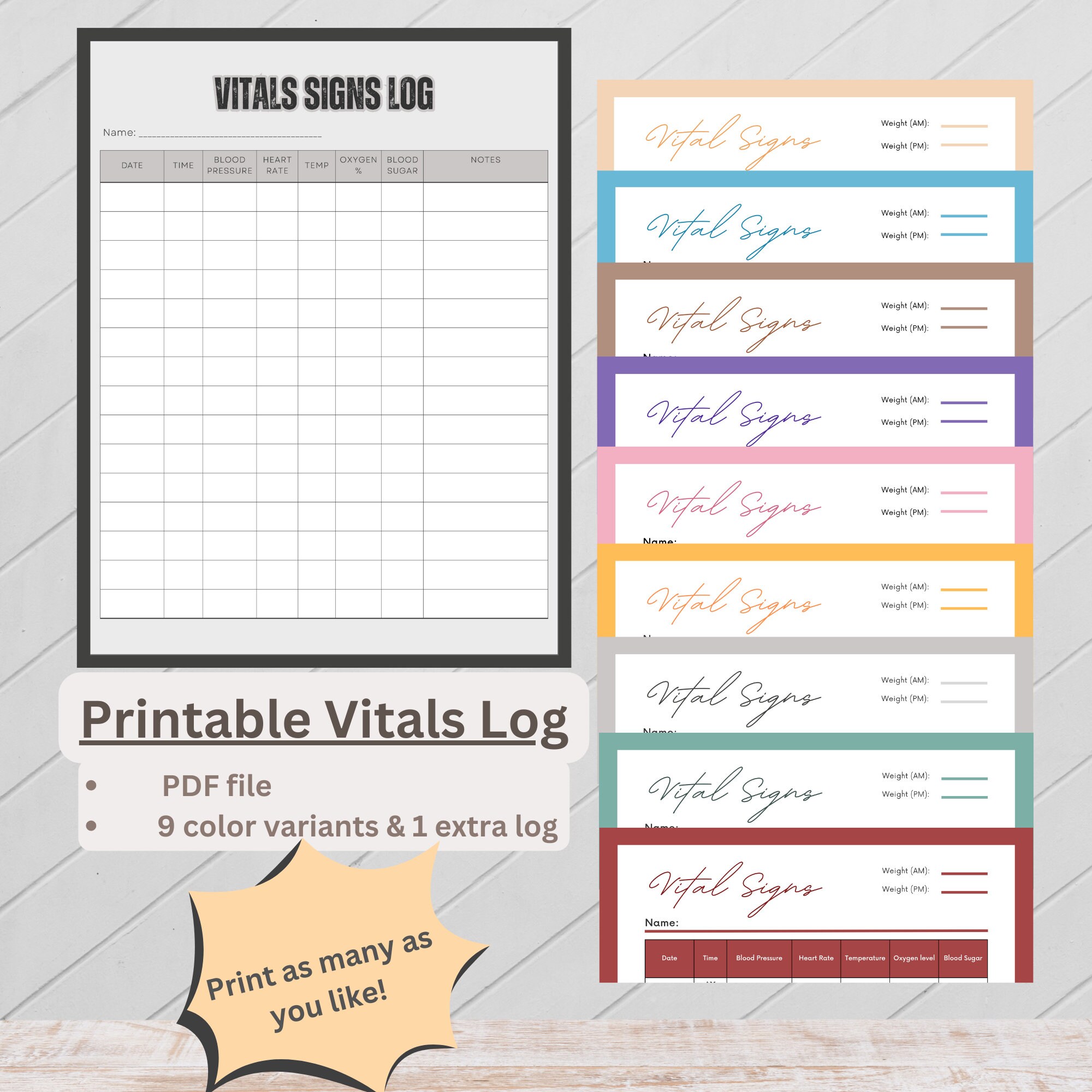 Vital Signs Log - Etsy