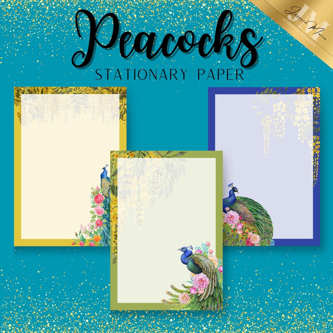Peacock Themed Stationary Paper Digital Printable Lined Paper Unlined ...