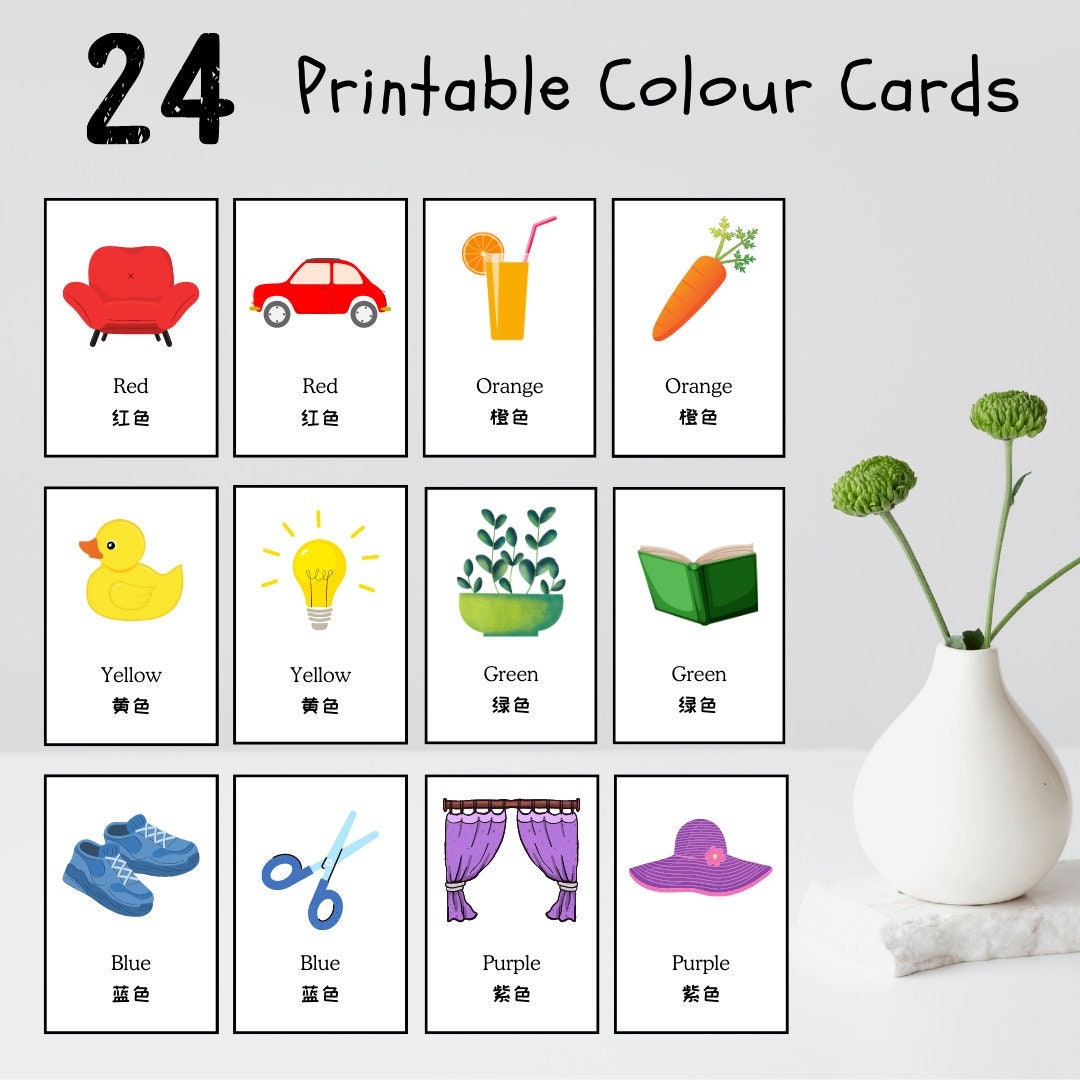 Chinese and English Bilingual Colours Educational Flash Cards, 24 ...