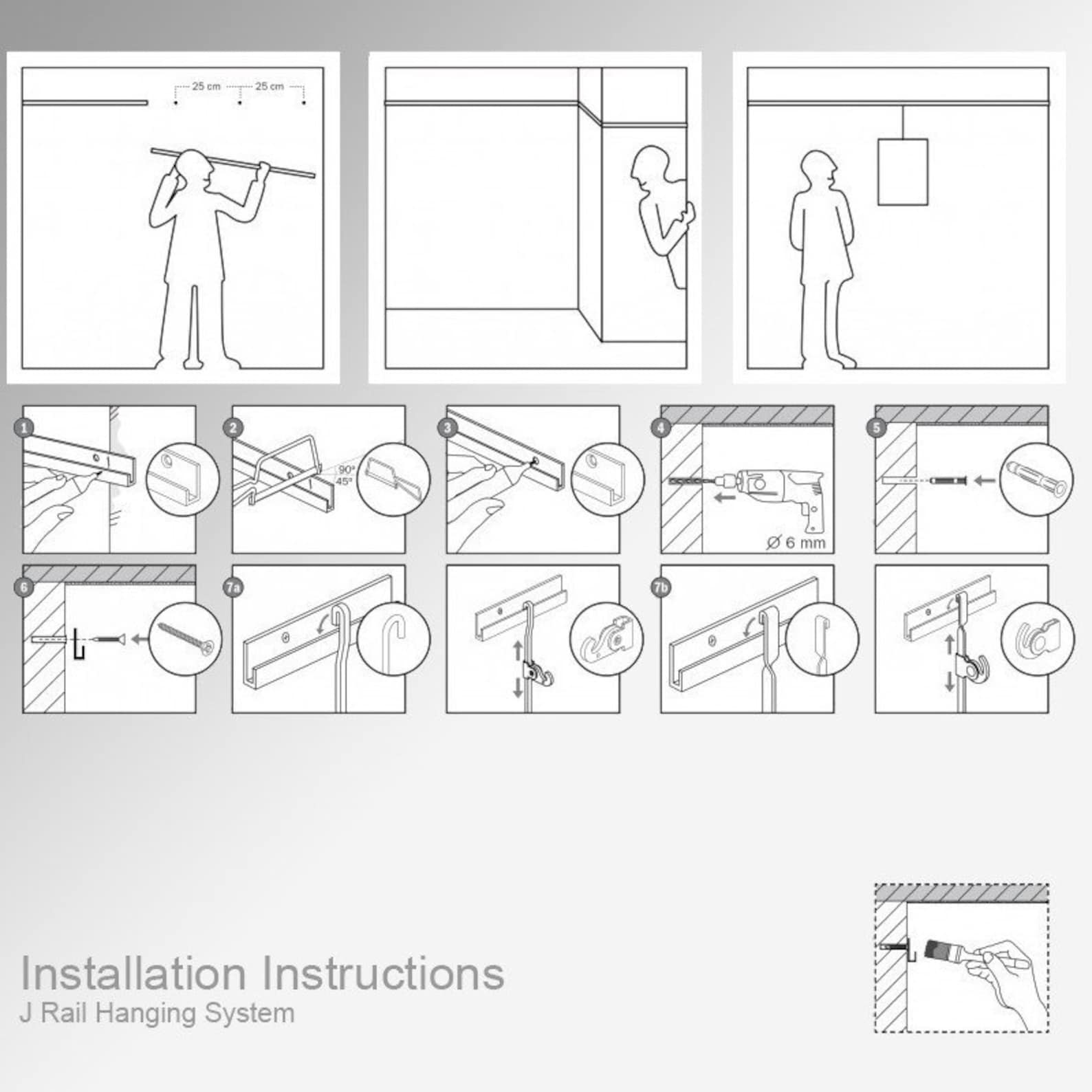 Art Gallery Hanging System 2m J-rail 100kg Wall Track Kit Gallery ...