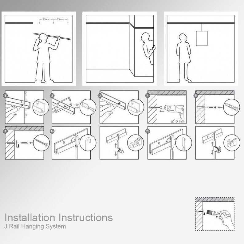 Art Gallery Hanging System 2m J-rail 100kg Wall Track Kit Picture ...