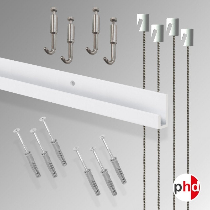 Art Gallery Hanging System 2m J-rail 150kg Wall Track Kit Picture Frame ...