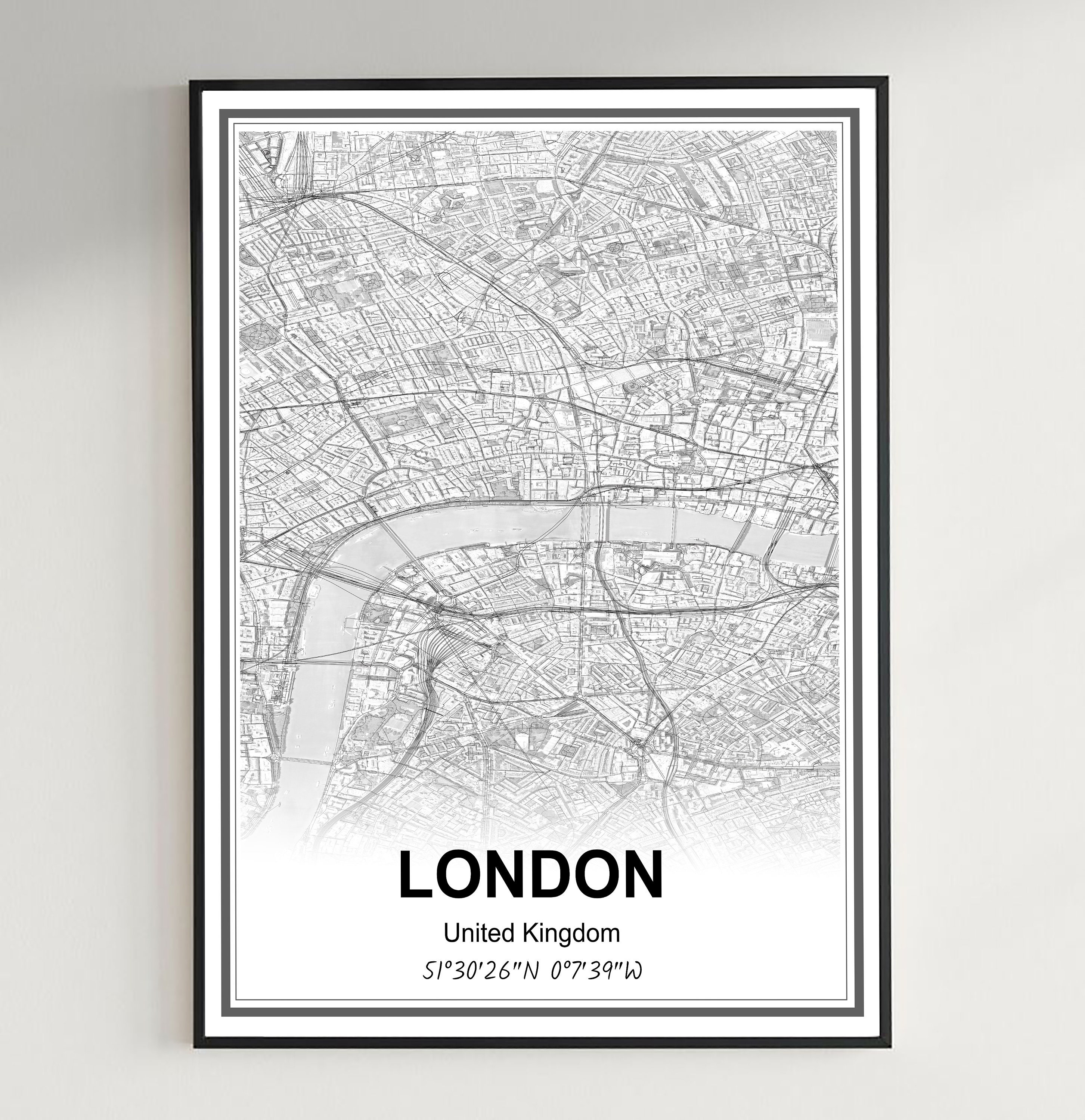 London Map Print, Map of London Wall Art Printable London City Thames ...