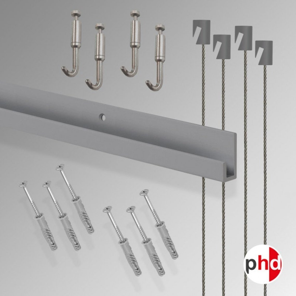 Art Gallery Hanging System 2m J-rail 100kg Wall Track Kit Gallery ...