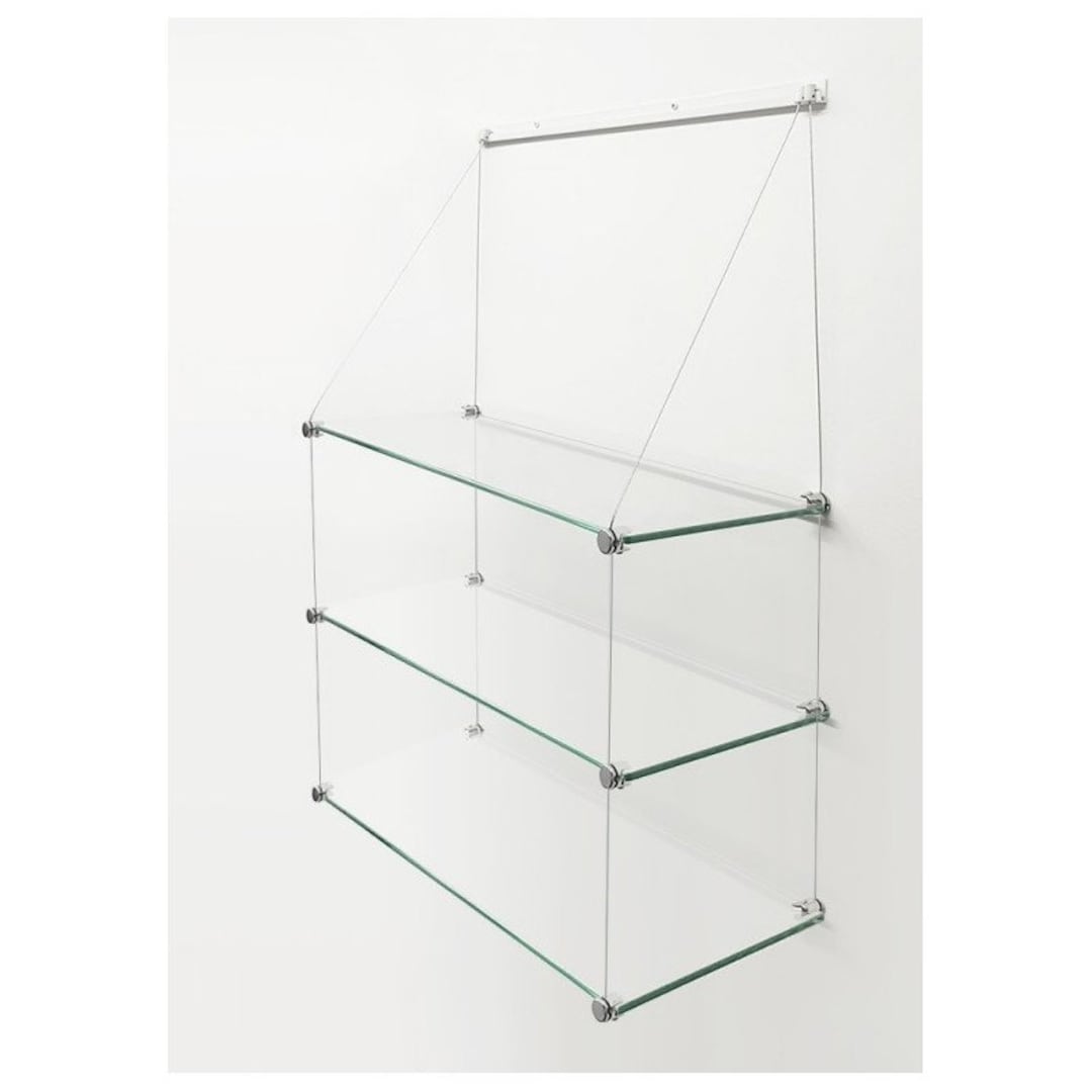 J Rail Shelving With Transparent Glass and Cables Hang a Modern ...