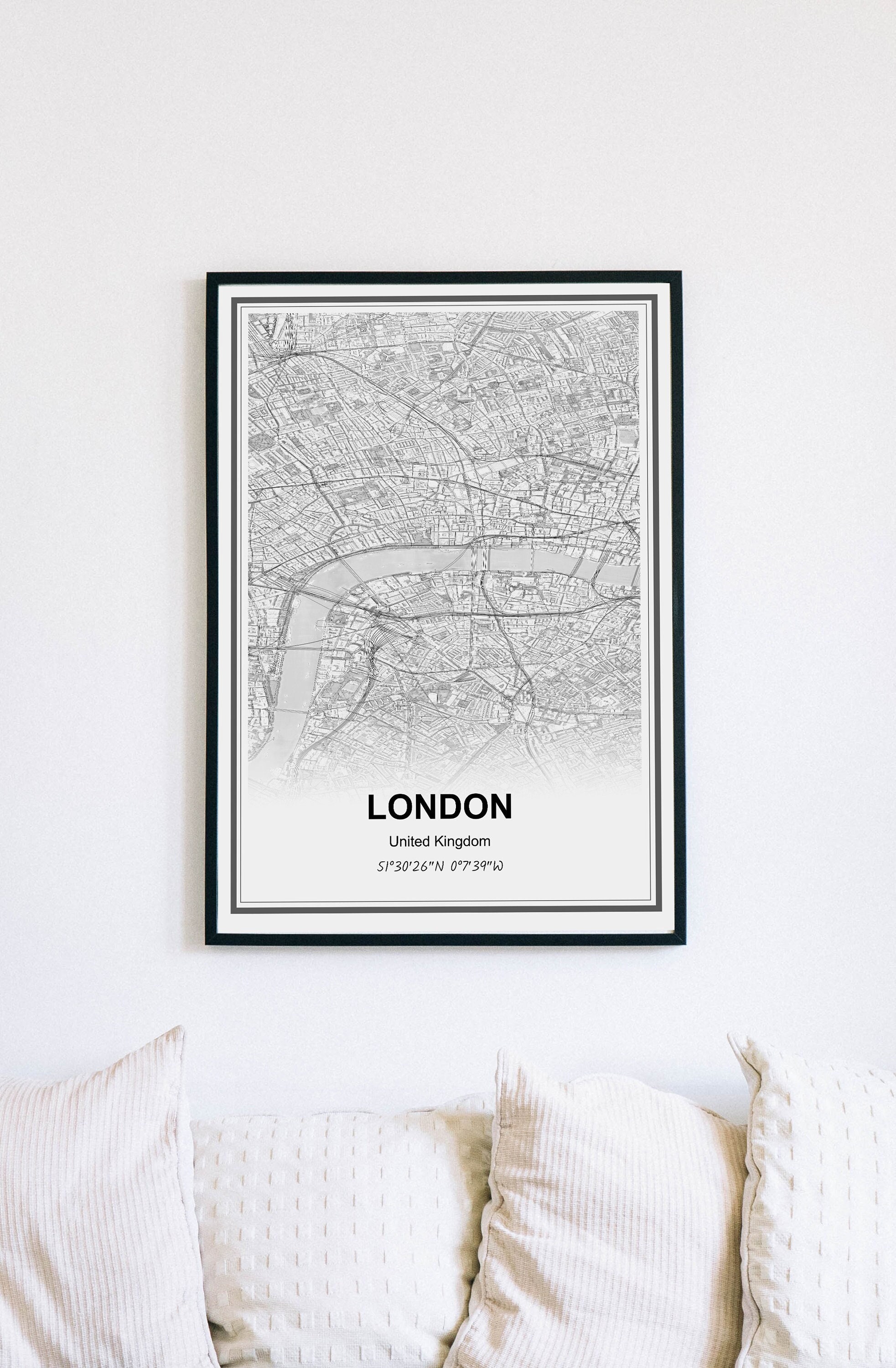 London Map Print, Map of London Wall Art Printable London City Thames ...