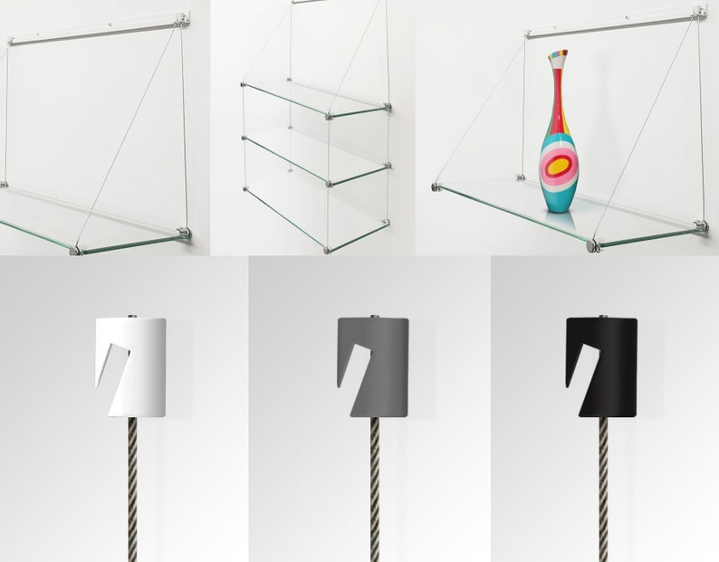 Modern Glass Floating Shelving System With Steel Cables - Etsy