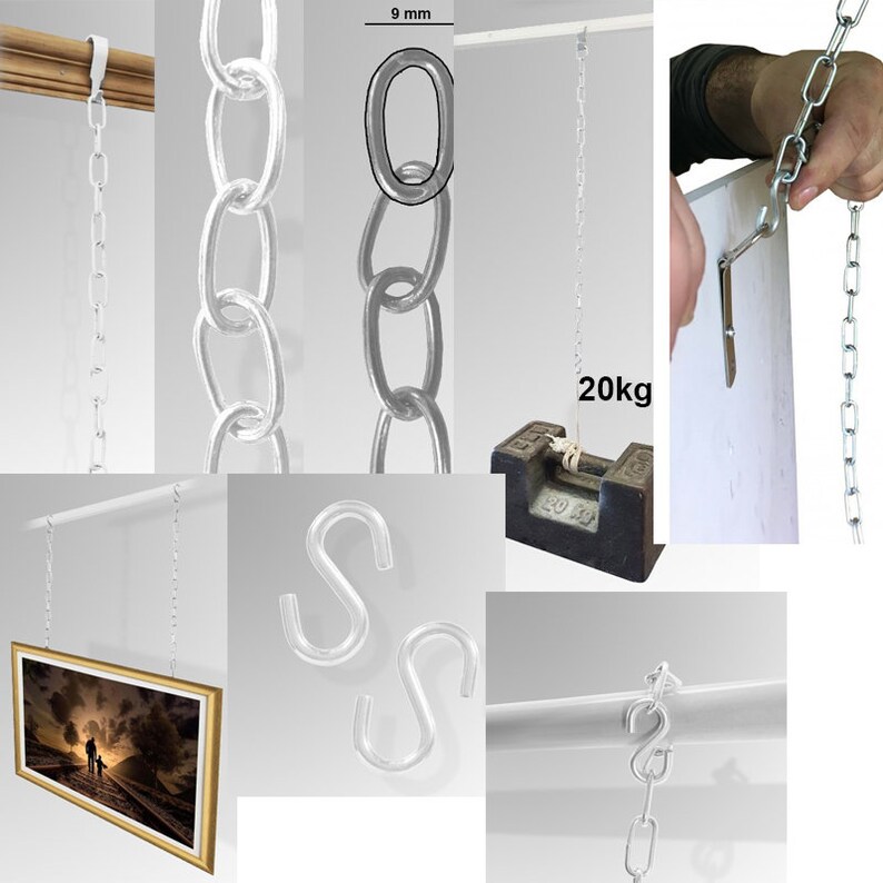Picture Hanging Chain Kit, White Decorative Brass Hanger Set Picture ...