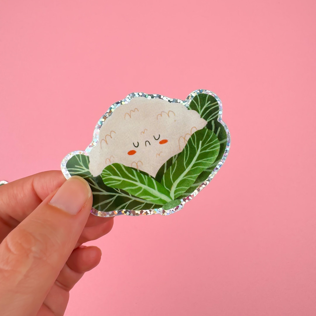 Cauliflower Glitter Sticker, Waterproof/dishwasher Safe, Cute Sticker ...