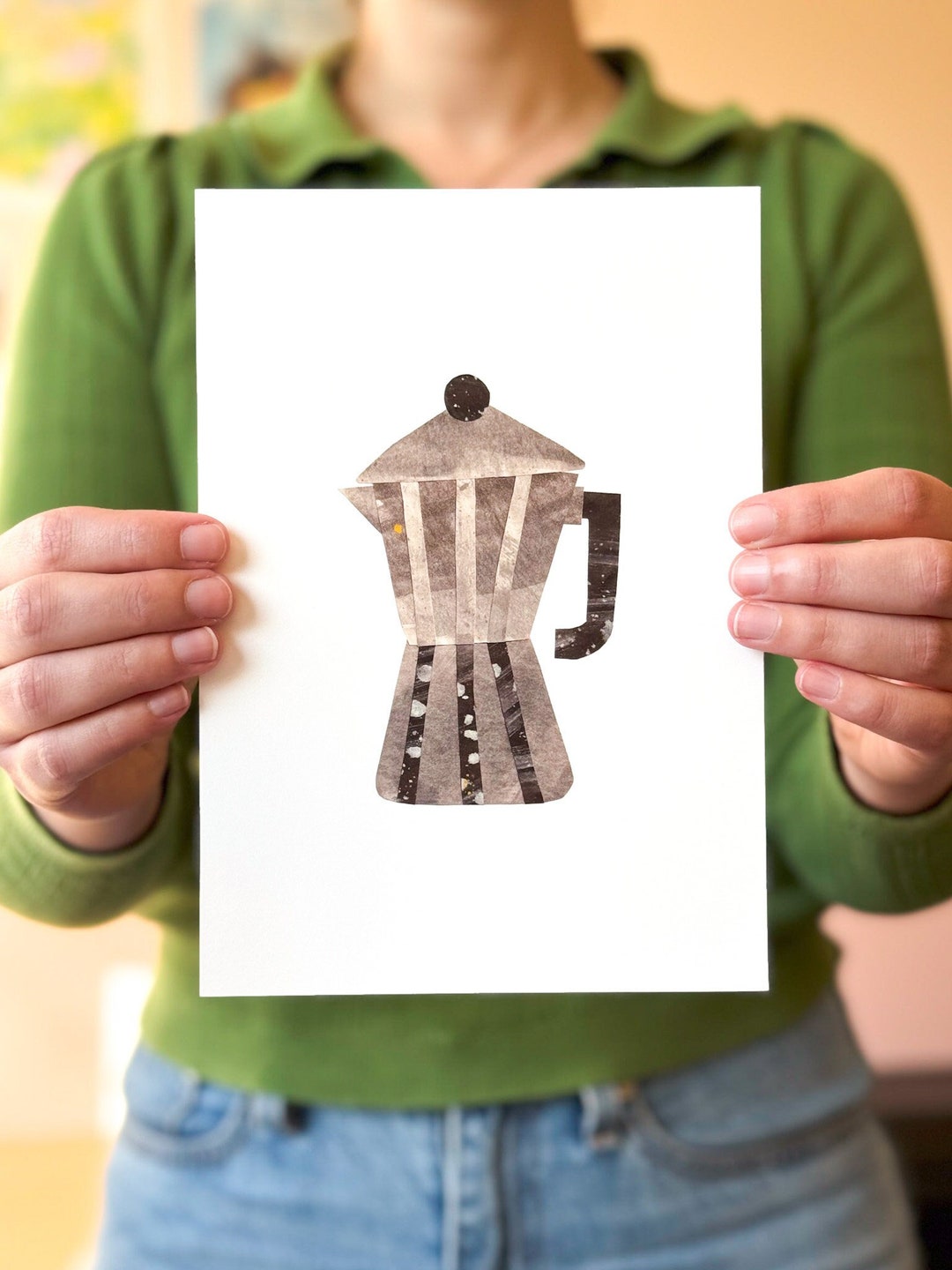Moka Pot Koffie Kunst Print A5 Illustratie Collage Papierkunst Espresso ...