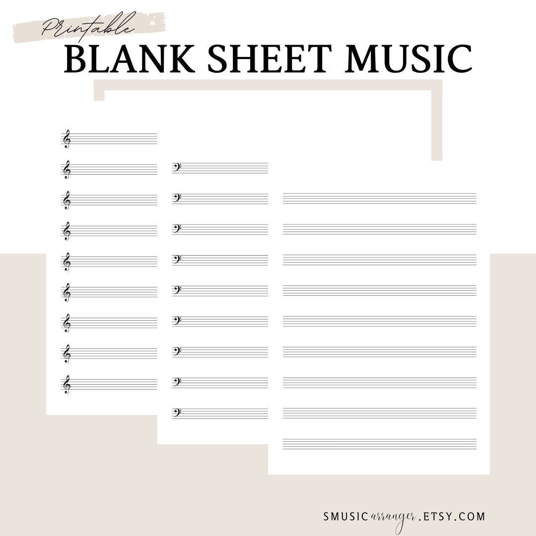 Printable Sheet Music. Treble Clef. Bass Clef. Blank Clef. 3 in 1 - Etsy