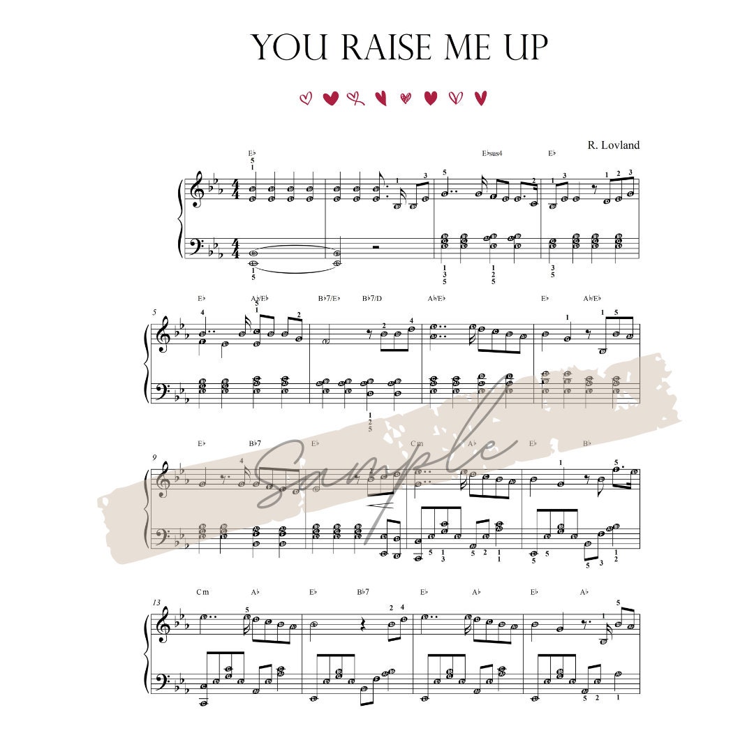 You Raise Me up Piano Sheet Music With Note Names (self Learning ...