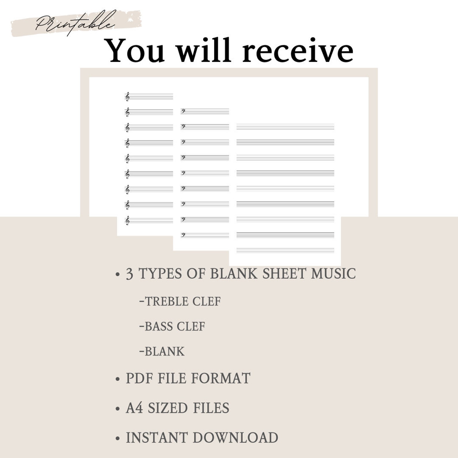Printable Sheet Music. Treble Clef. Bass Clef. Blank Clef. 3 in 1 - Etsy