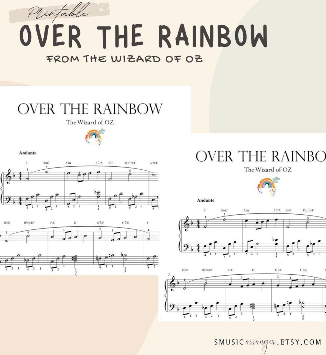 Somewhere Over the Rainbow Piano Sheet Music. With Note Names (self ...