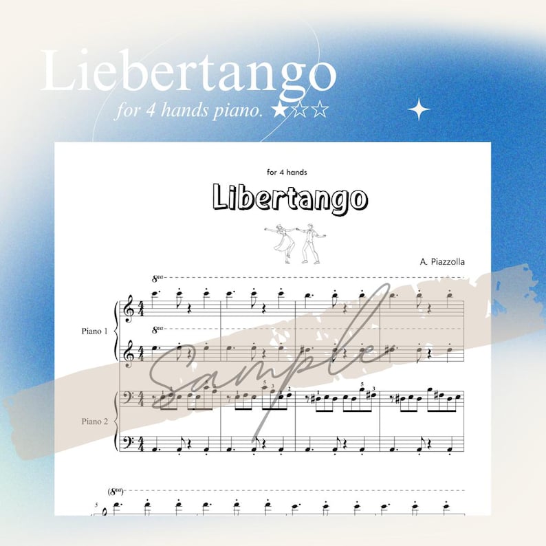 Libertango for 4 Hands Piano Great for Learning Piano With Friend or a ...