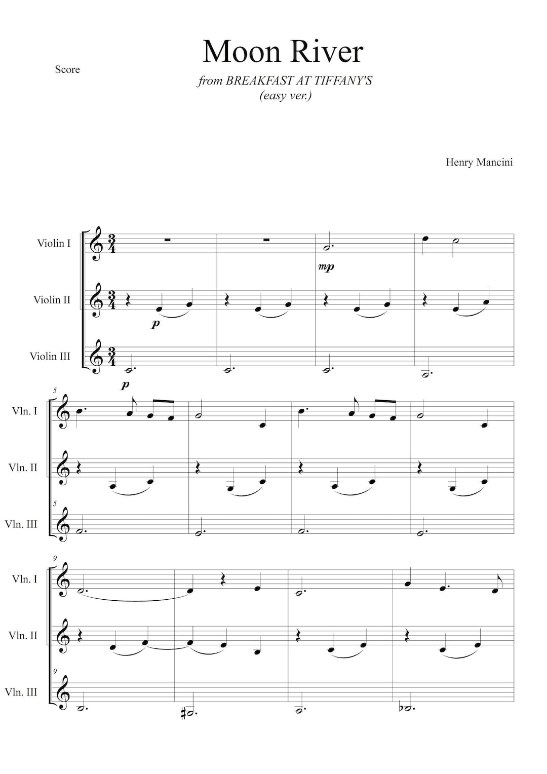 Moon River (easy Ver.) for 3 Violins - Etsy